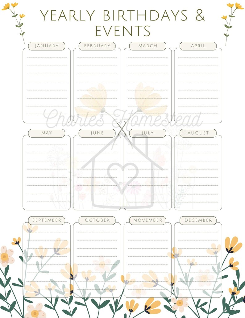 Printable Yearly Birthday and Event Calendar Planner - Etsy Australia