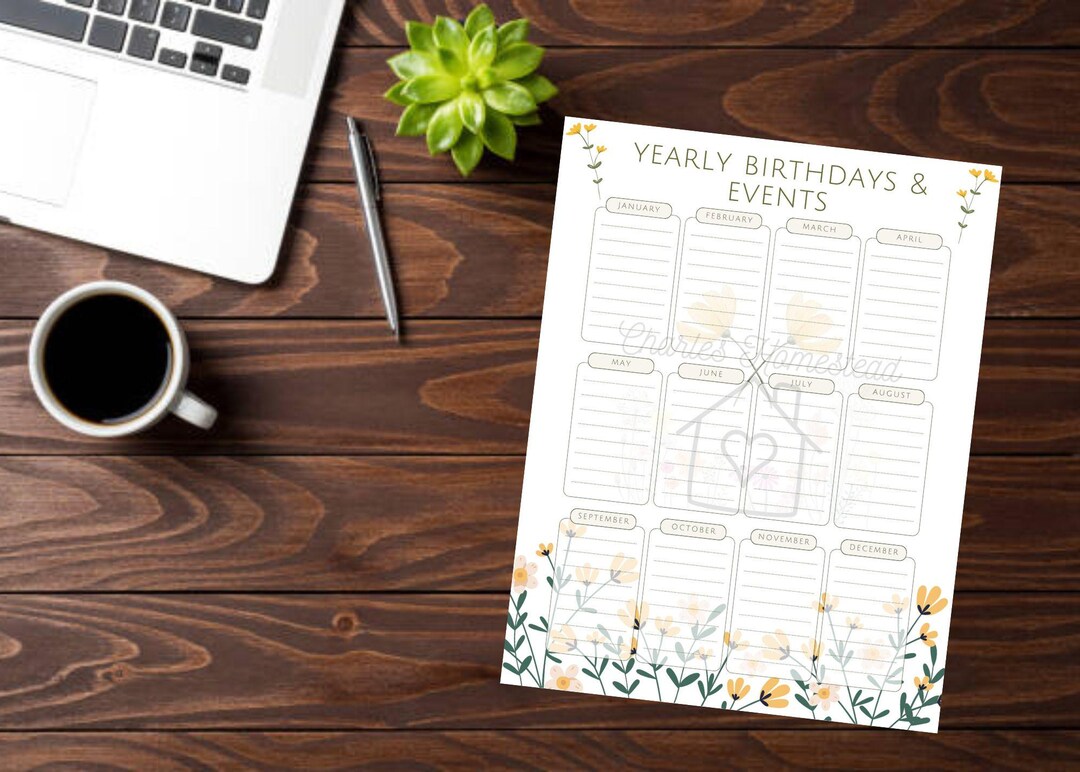 Printable Yearly Birthday and Event Calendar Planner - Etsy