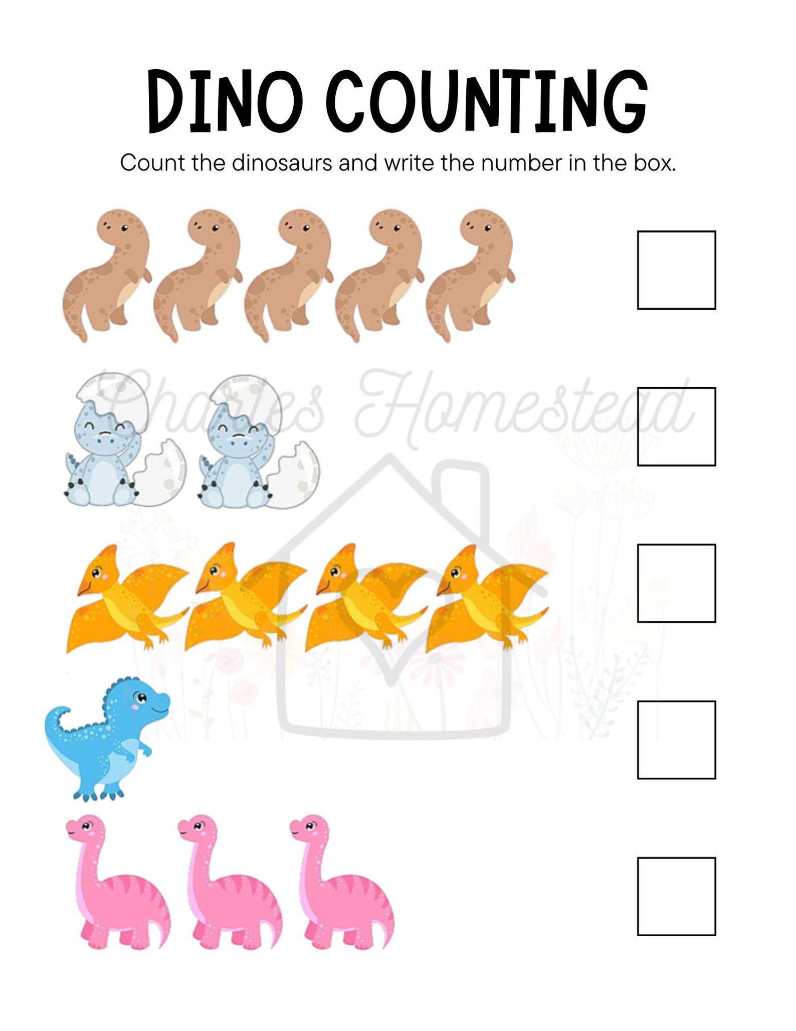 Dino Counting Printable Worksheet for School or Homeschool Use - Etsy