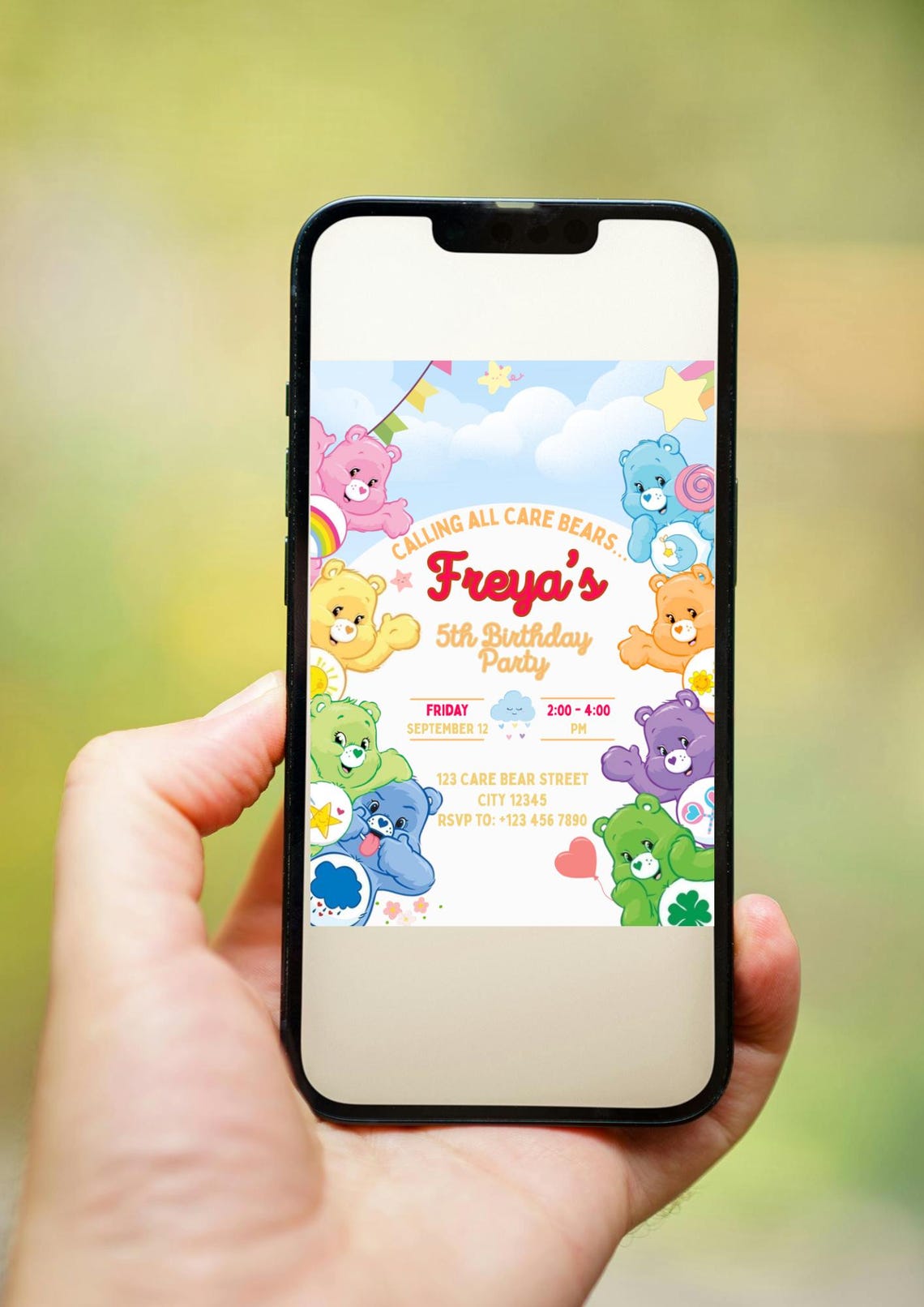 Care Bears Party Invitation TV Birthday Invite Children Cartoon Pink ...