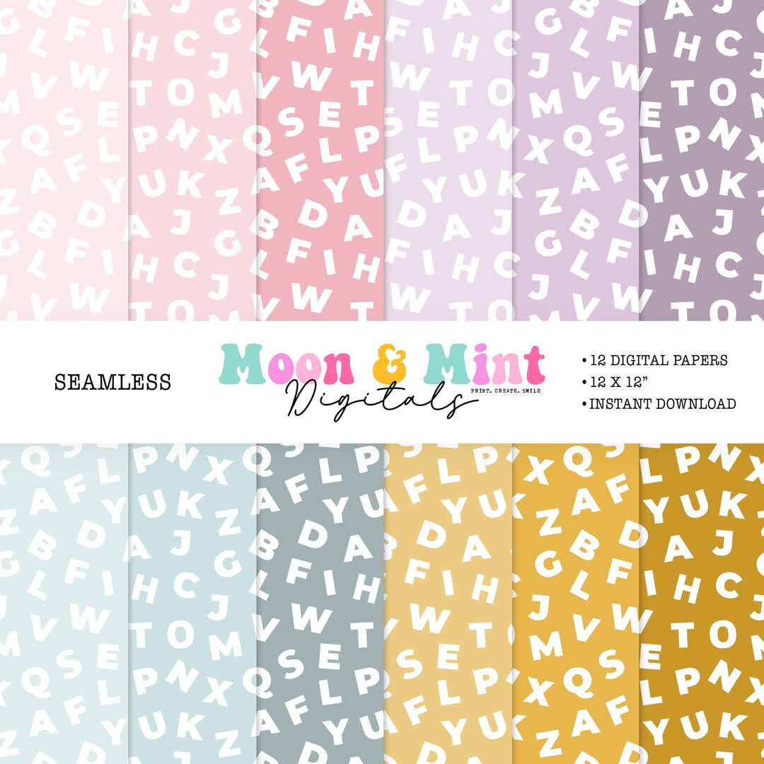 Alphabet Digital Paper – 12 Pastel Seamless Backgrounds – 12x12 Inch ...