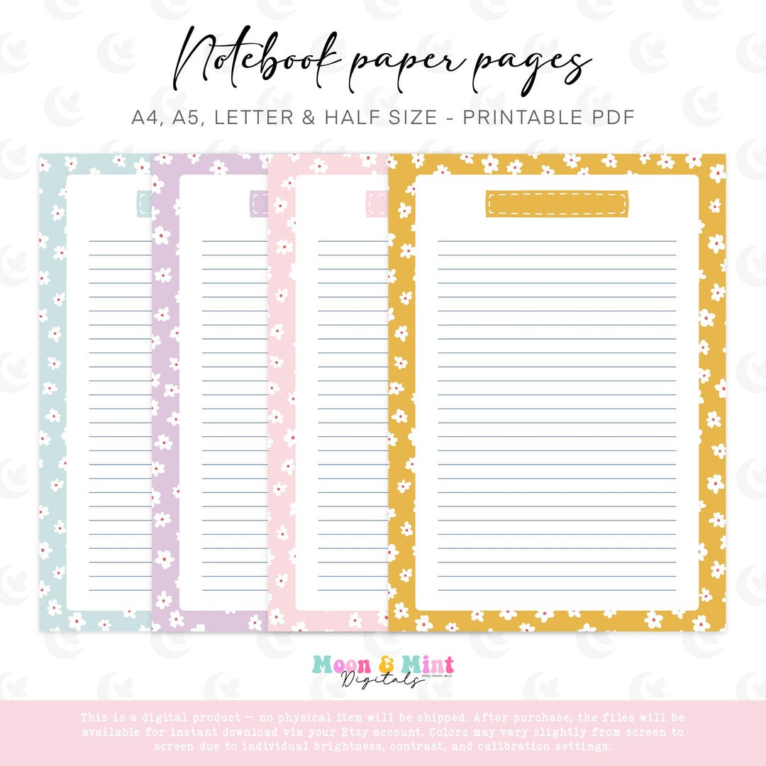 Printable Planner Page PDF – A4 A5 Letter Half Size – 4 Colors Included ...