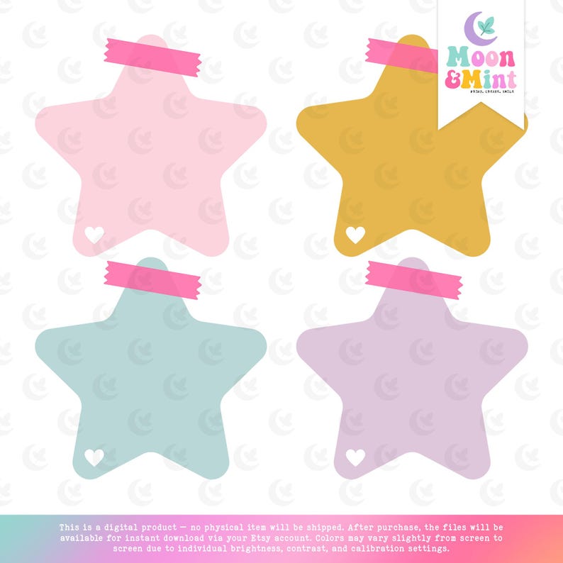 Pastel Star Sticky Notes PNG Bundle – Kawaii Digital Stickers for ...