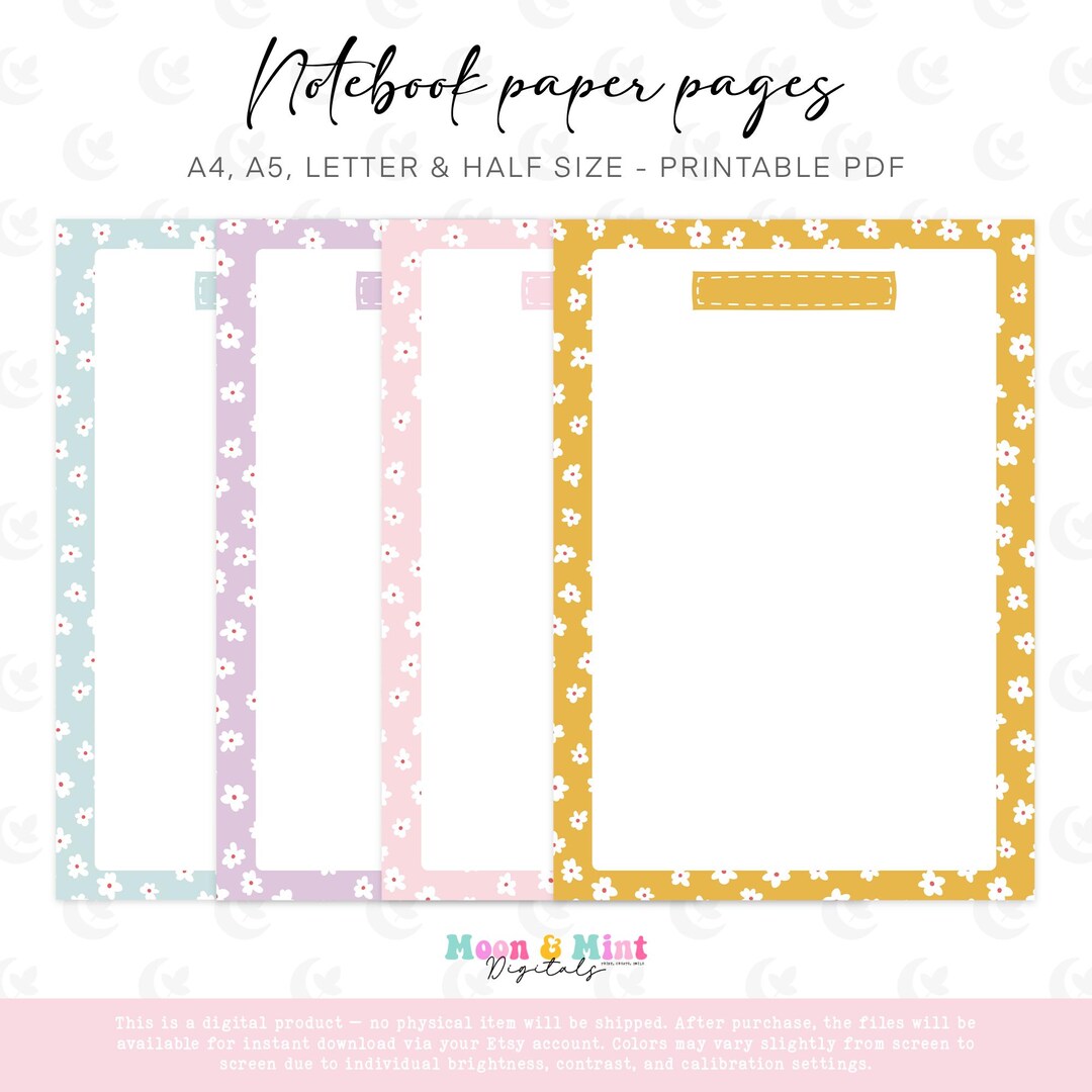 Floral Blank Paper Printable – A4 A5 Letter Half Size PDF – 4 Colors ...