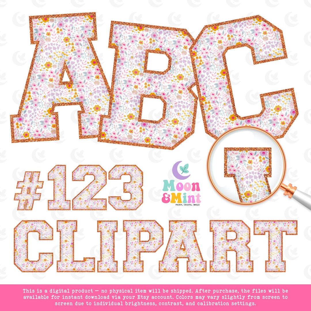 Floral Varsity Letters PNG – Glitter Outline Alphabet Clipart A-Z 0-9 ...
