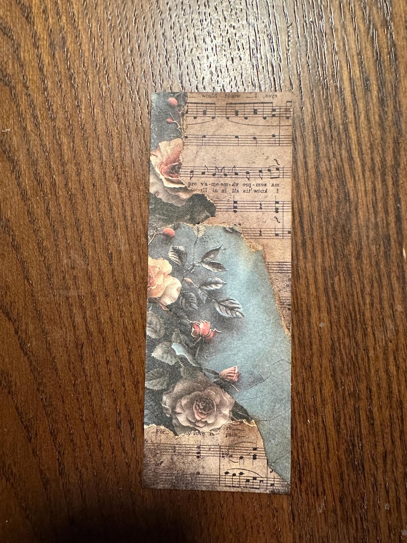Bookmark, Laminated, Music Notes, Music, Floral, Flowers, Cream, Blue ...