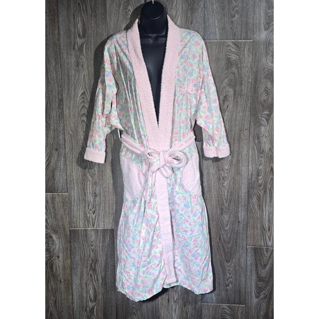 VTG Susan Dunn for Marisa Christina Floral Bathrobe Pink Terry Cloth ...