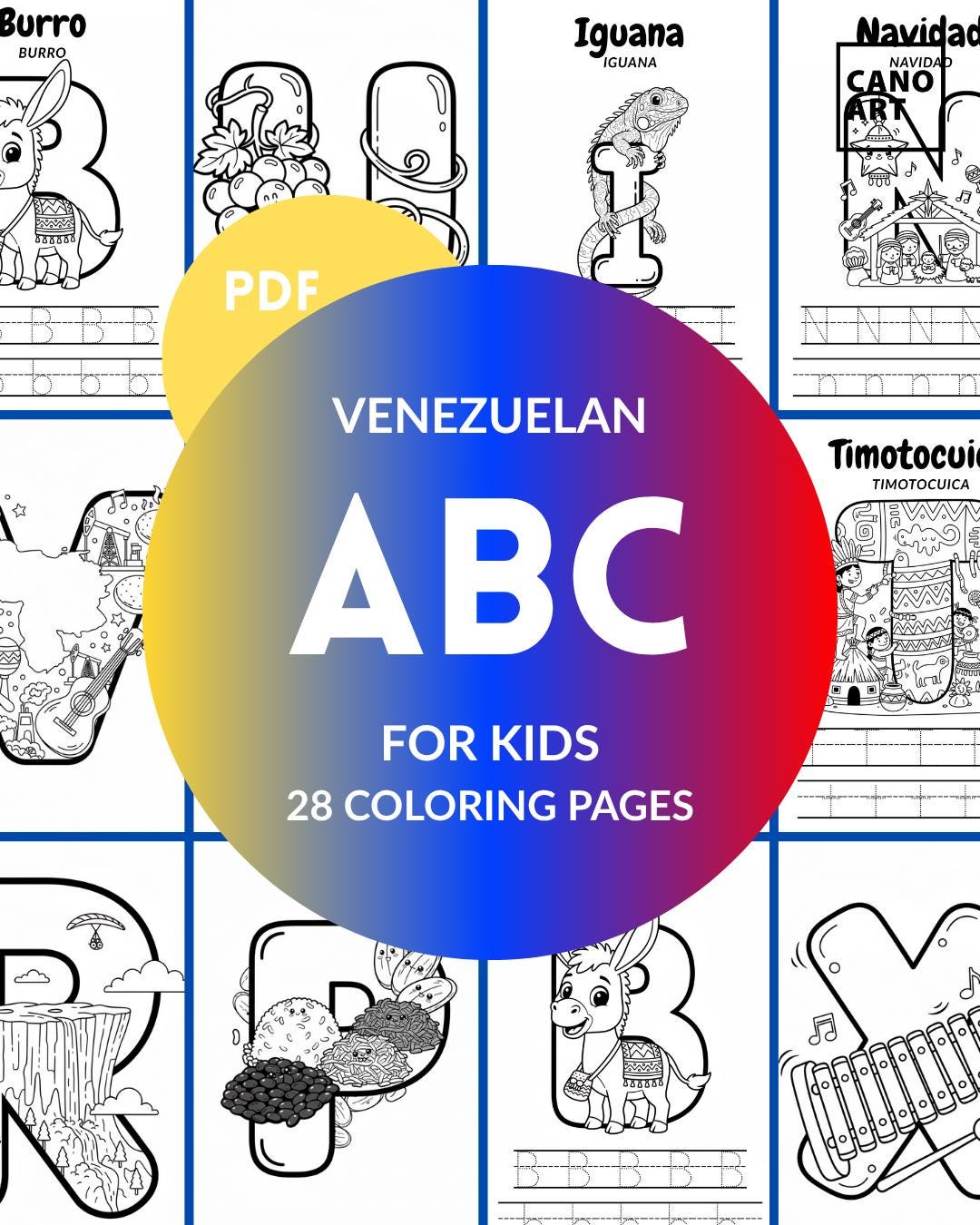 Venezuelan Alphabet Coloring Pages: ABC Printable Cultural Activity ...