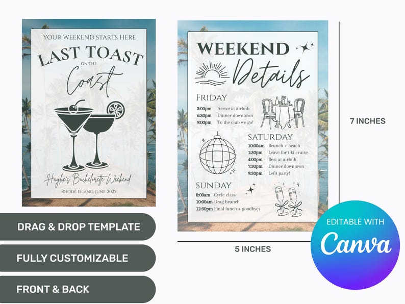 Editable Girls Trip Itinerary Template | Canva Weekend Schedule ...