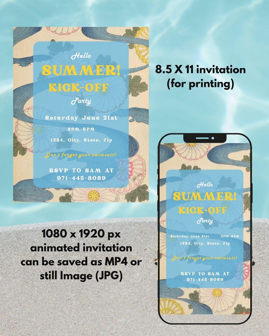 Vintage Editable Summer Kick off Party Invite, Digital End of Summer ...