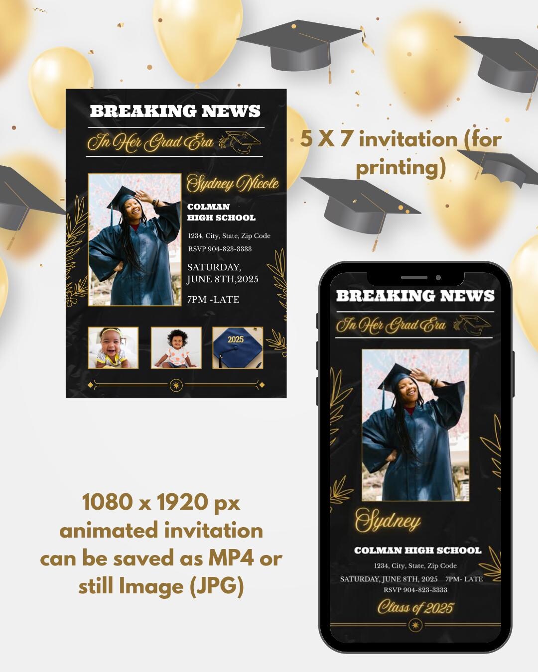 Digital Graduation Invitation, in Her Grad Era Invite and Printable ...