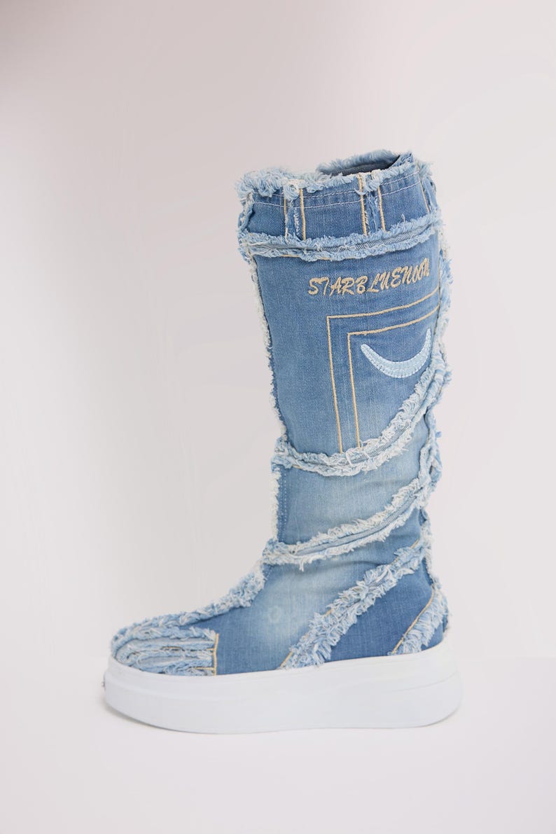 Handmade Denim Boots: Upcycled Jean Ankle Boots - Etsy