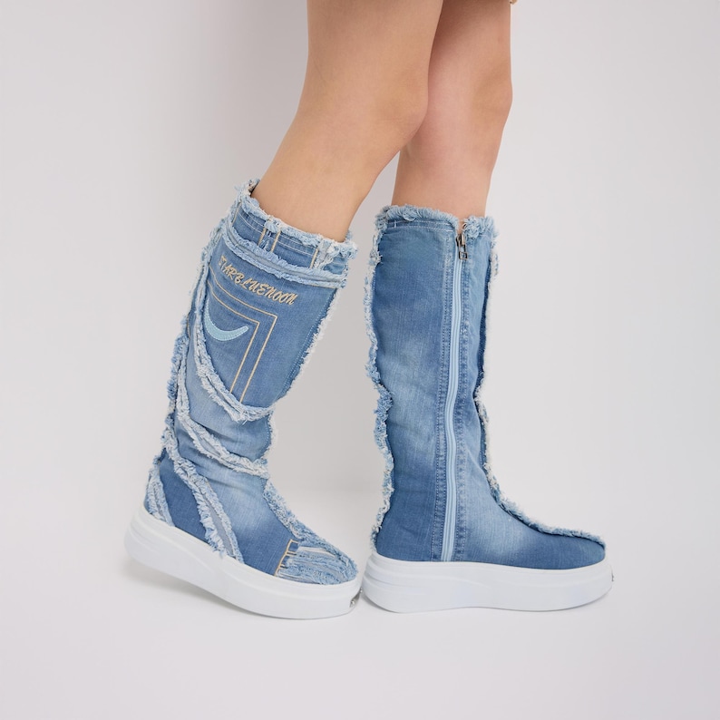 Handmade Denim Boots: Upcycled Jean Ankle Boots - Etsy