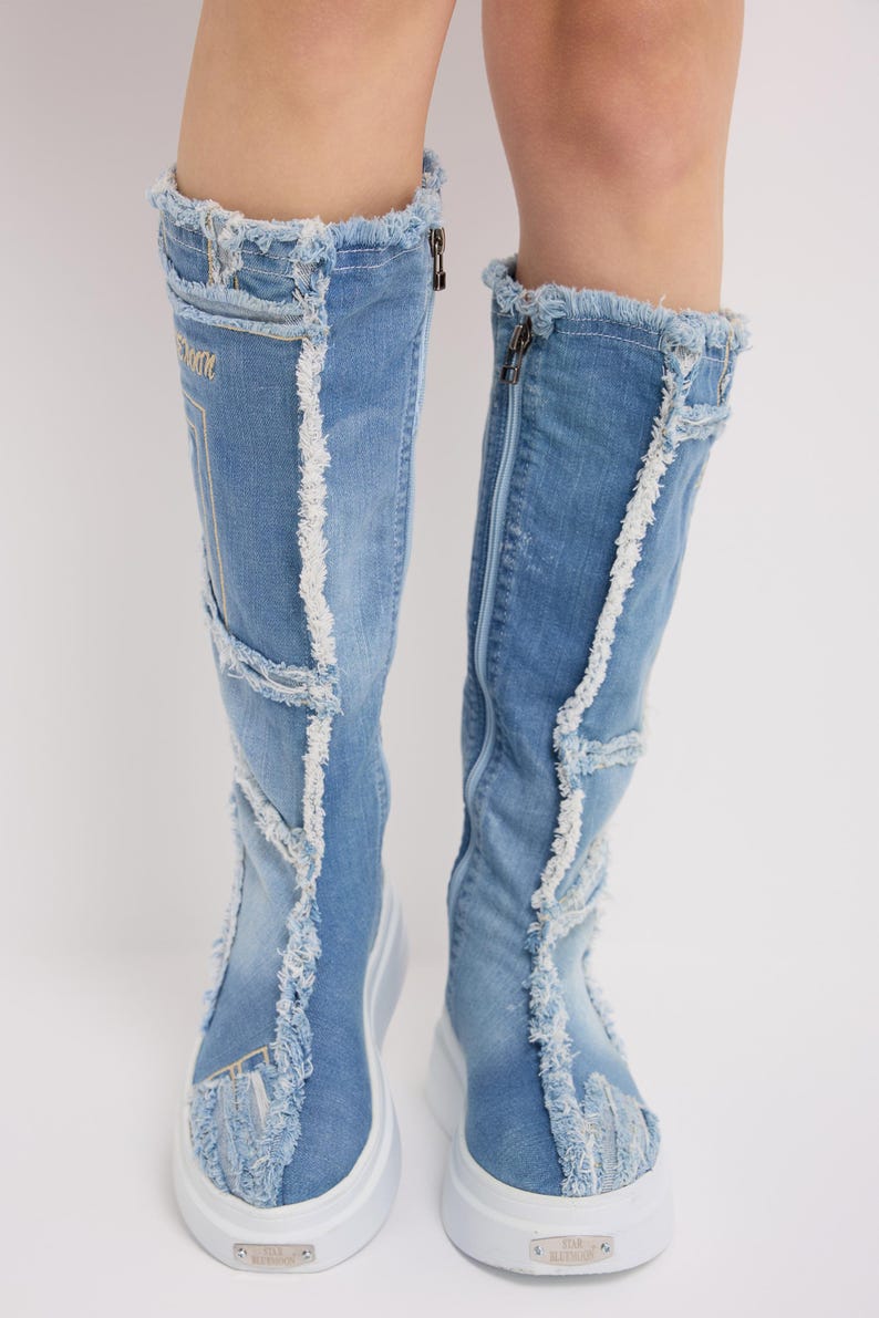 Handmade Denim Boots: Upcycled Jean Ankle Boots - Etsy