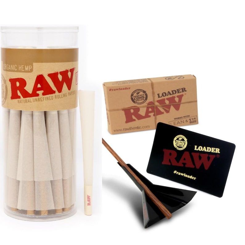 RAW Organic 1 1/4 Pre Rolled Cones + RAW Cone Loader Tool Set | Cone ...