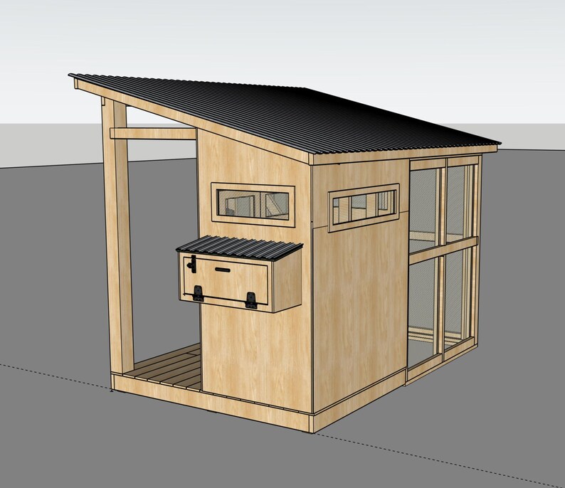 Small Chicken Coop & Run Enclosure Building Plans 4-8 Chickens | Modern ...
