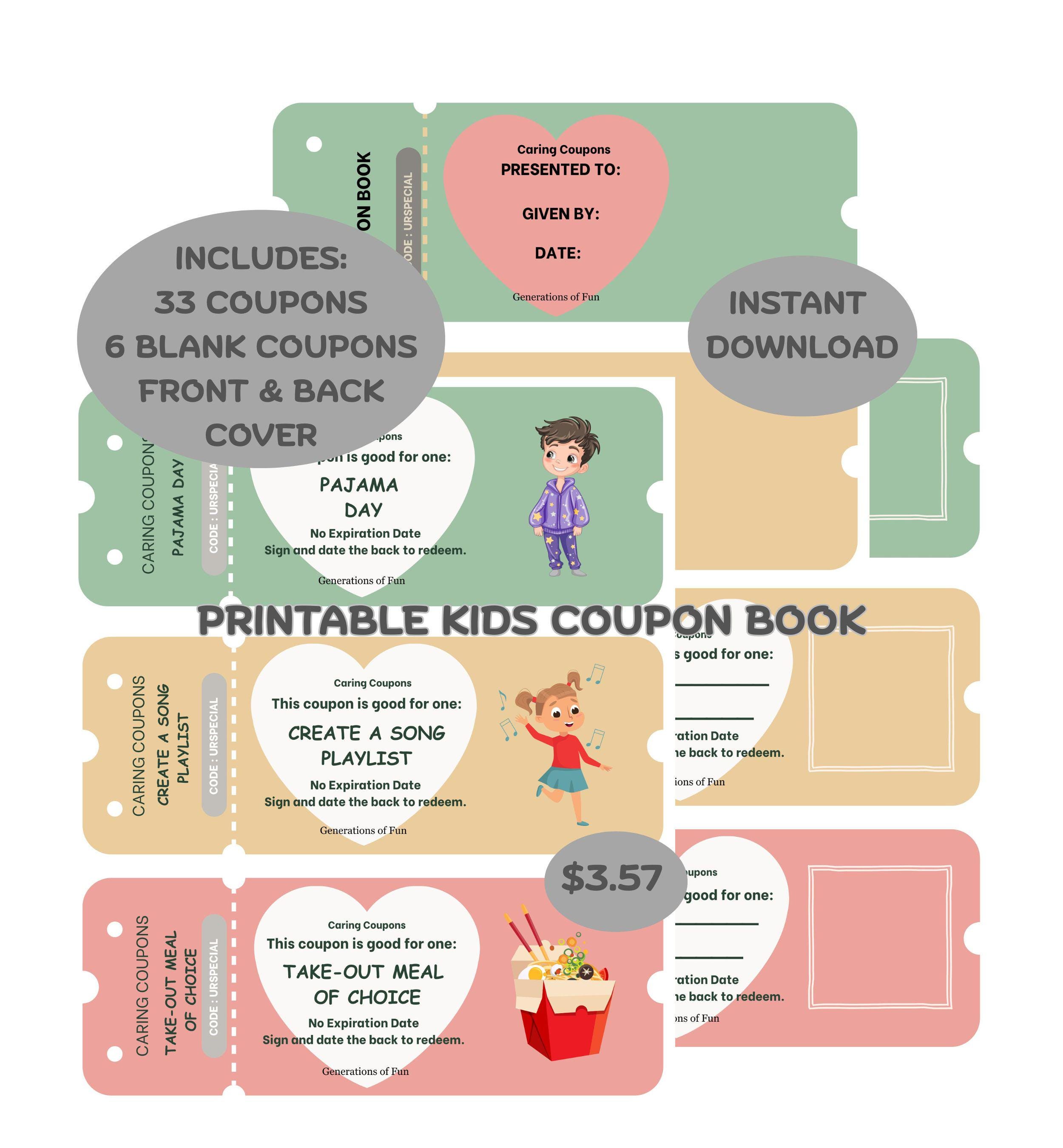 Printable Kids Coupons for Kids Reward Coupon Book Reward Ticket Kids ...