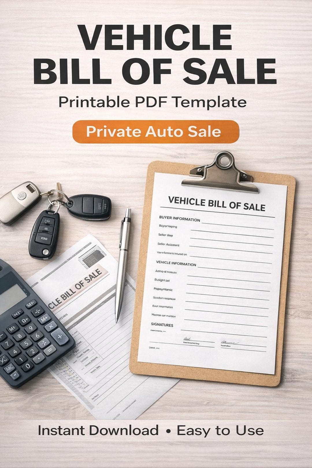 Vehicle BOS Template | Printable Car Buying Agreement PDF | Private ...