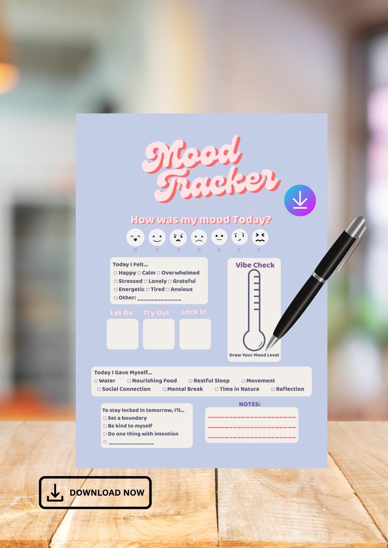 Mood Tracker Printable | Mental Health Check-in PDF | Daily Emotional ...