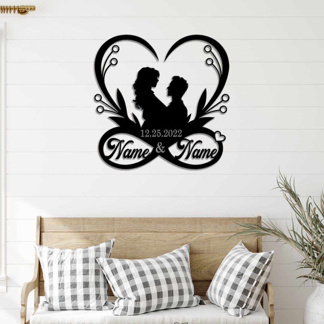 Personalized Infinity Heart Metal Sign | Custom Couple Name Wall Art ...