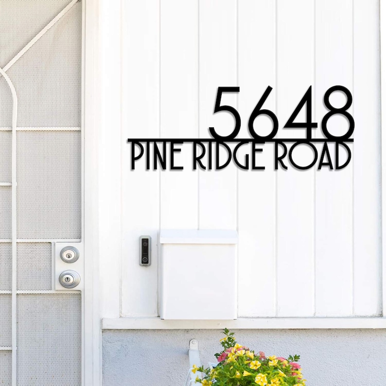 Mid Century Modern House Number Sign With Street Name, Custom Metal ...