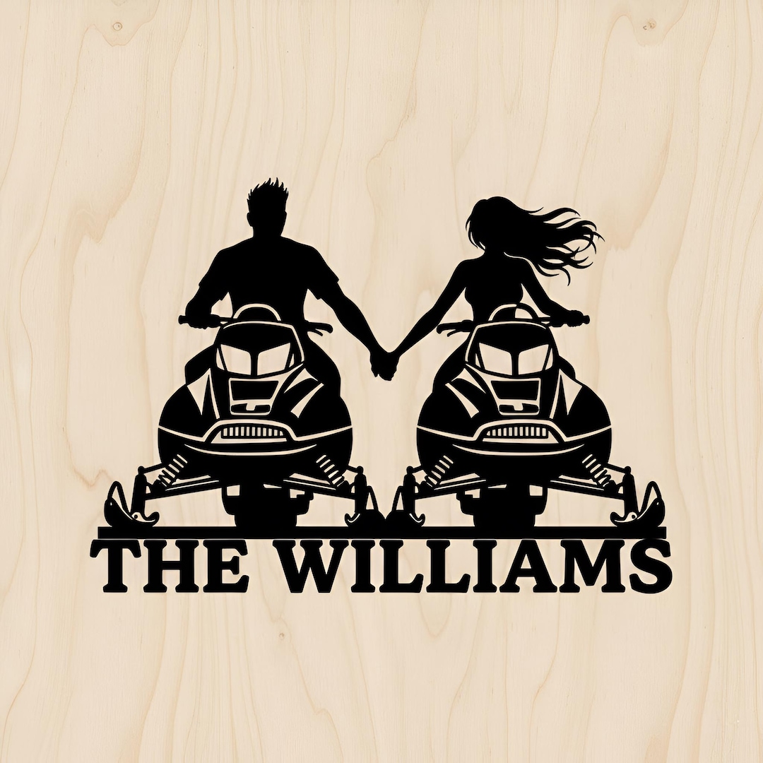 Personalized Snowmobile Couple Sign, Custom Family Name Wall Art ...