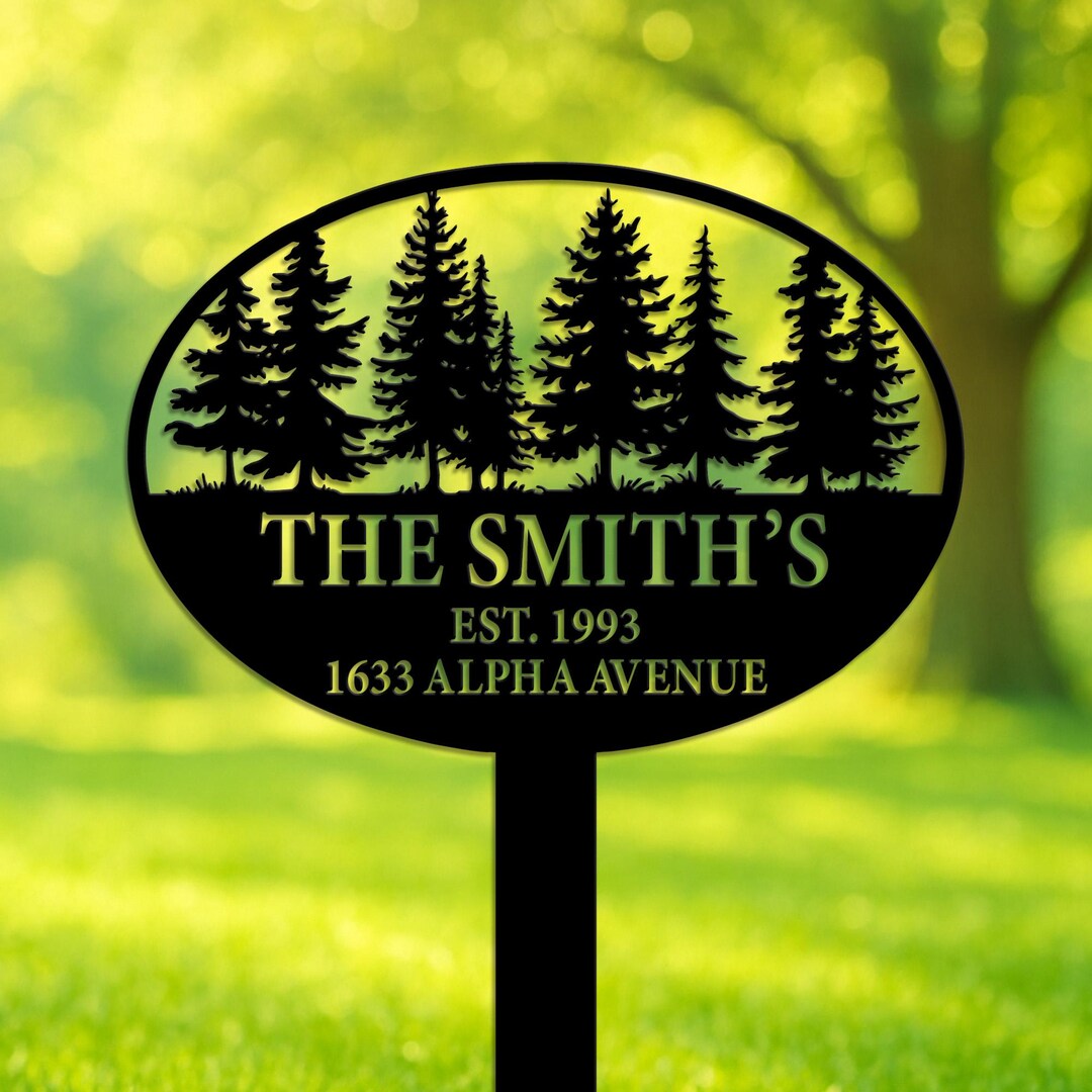 Personalized Pine Tree Yard Sign – Custom Metal Address and Family Name ...