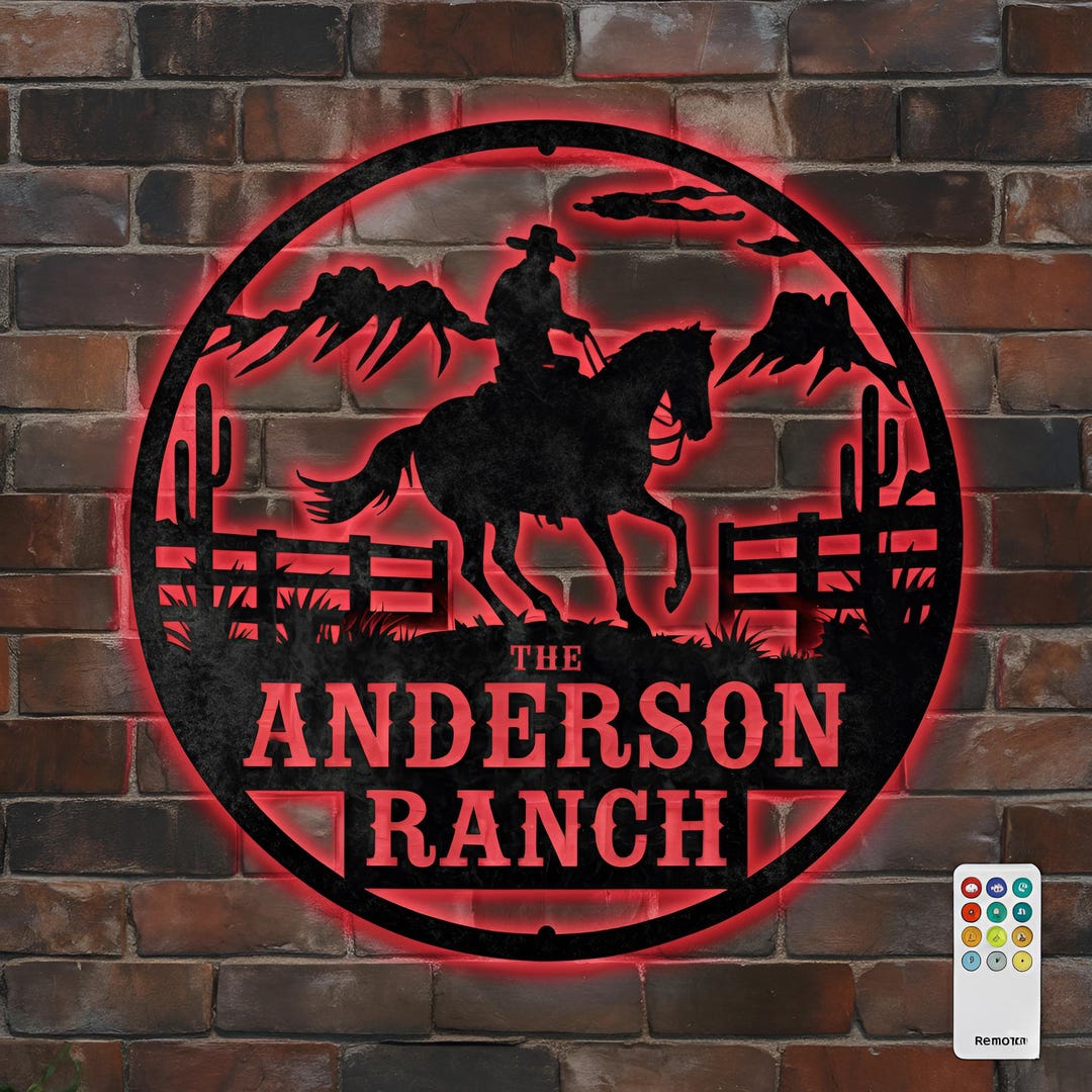 Personalized Ranch Metal Sign, Custom Cowboy Horse Wall Art, LED ...