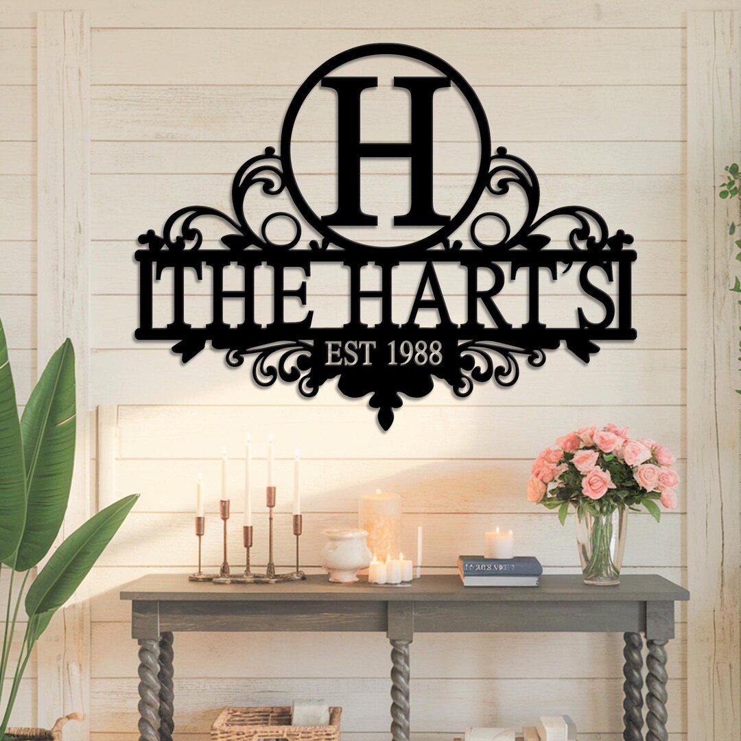 Custom Metal Family Name Sign With Initial – Personalized Last Name ...