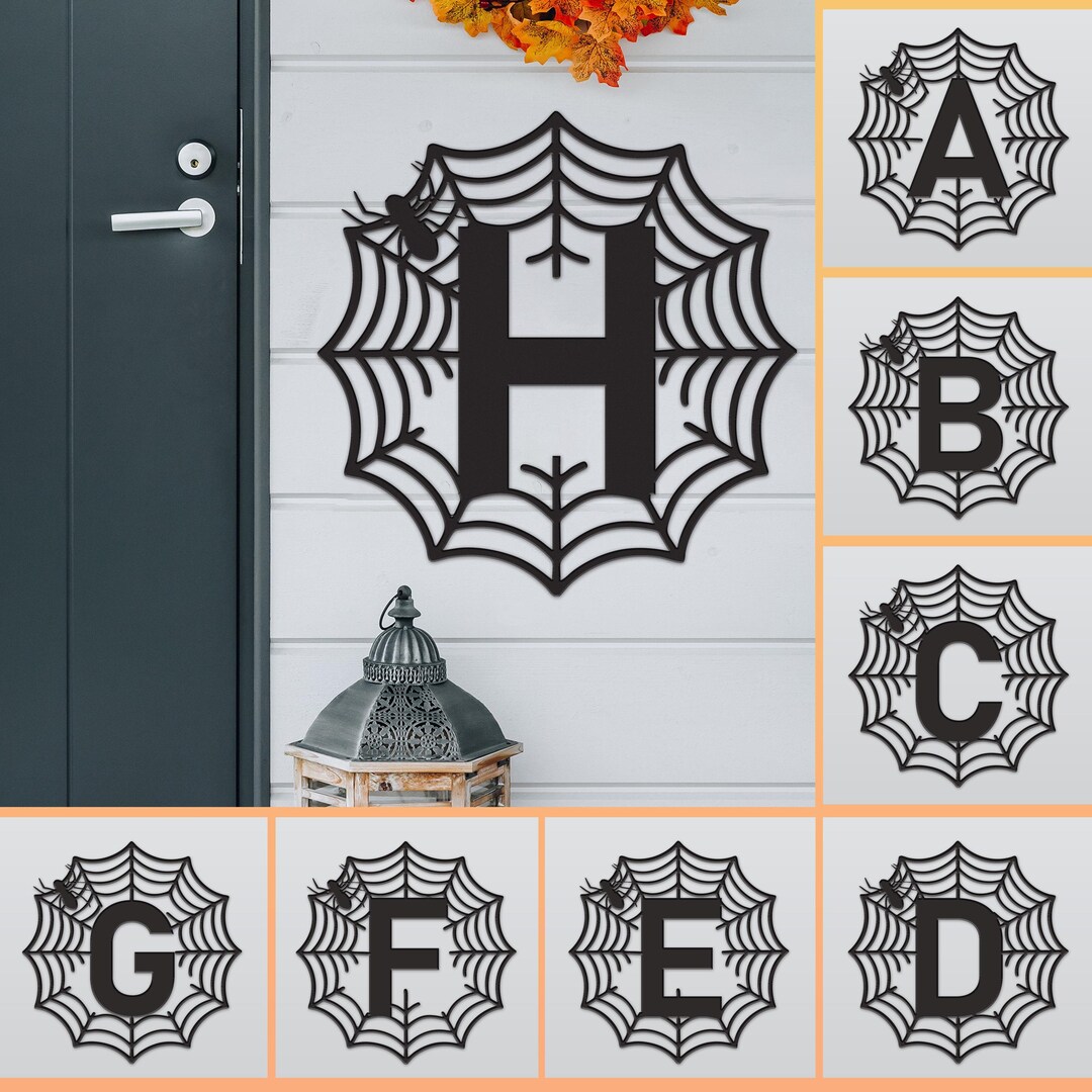 Custom Spider Web Monogram Sign – Halloween Metal Wall Art, Fall Door ...