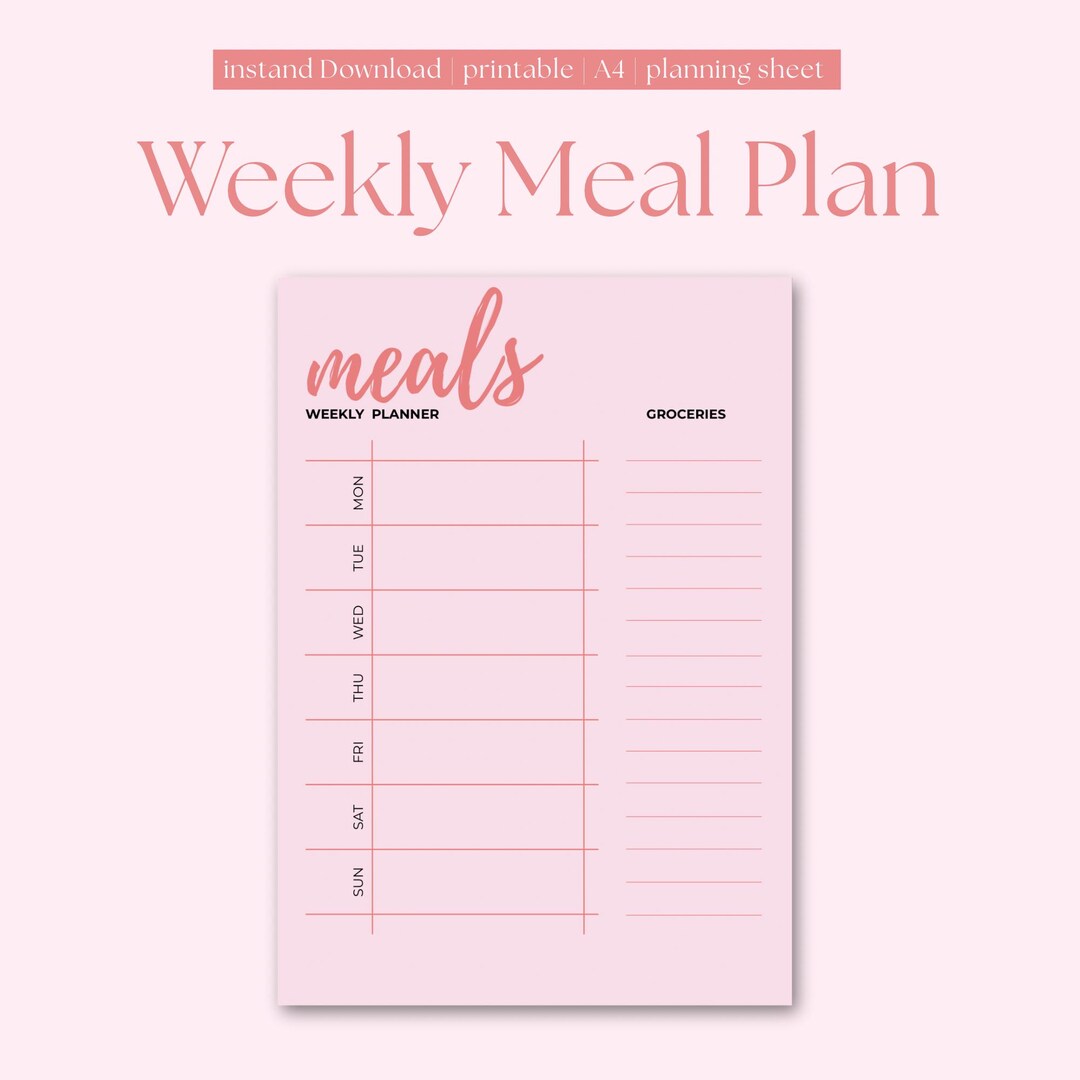 Meal Planner Printable | Weekly Meal Plan Template | Grocery List ...