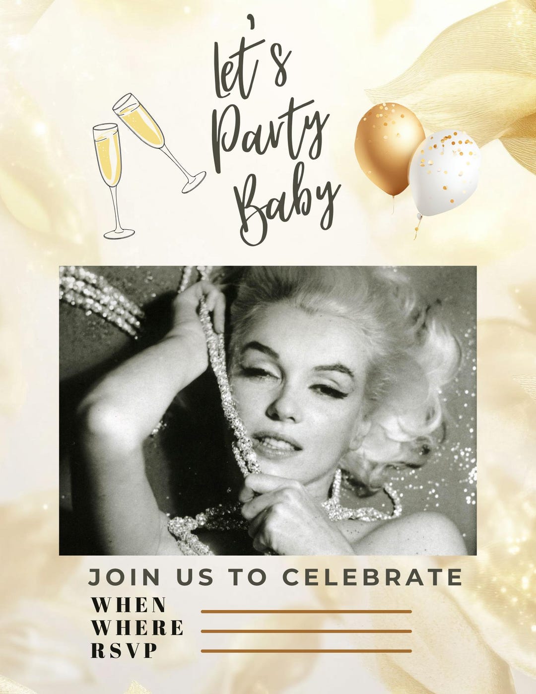 Marilyn Monroe Theme Printable Party Initiation, Hollywood Glamour ...