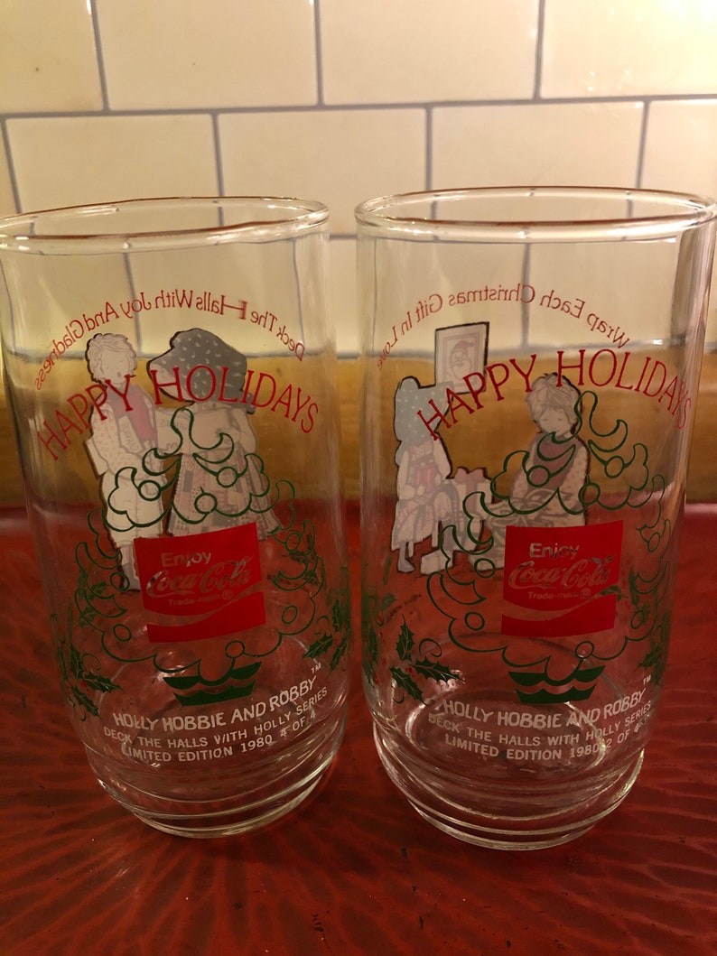Vintage Holly Hobbie Collectible Coca Cola Christmas Glasses Etsy