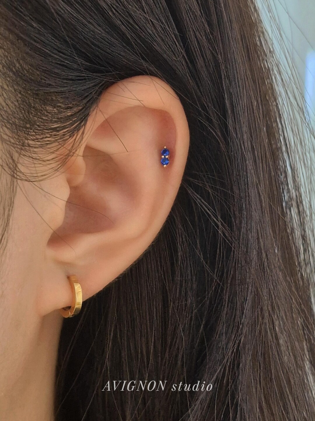 Double Cubic Stone Piercing. Sterling Silver 925 Gold Filled Piercing ...