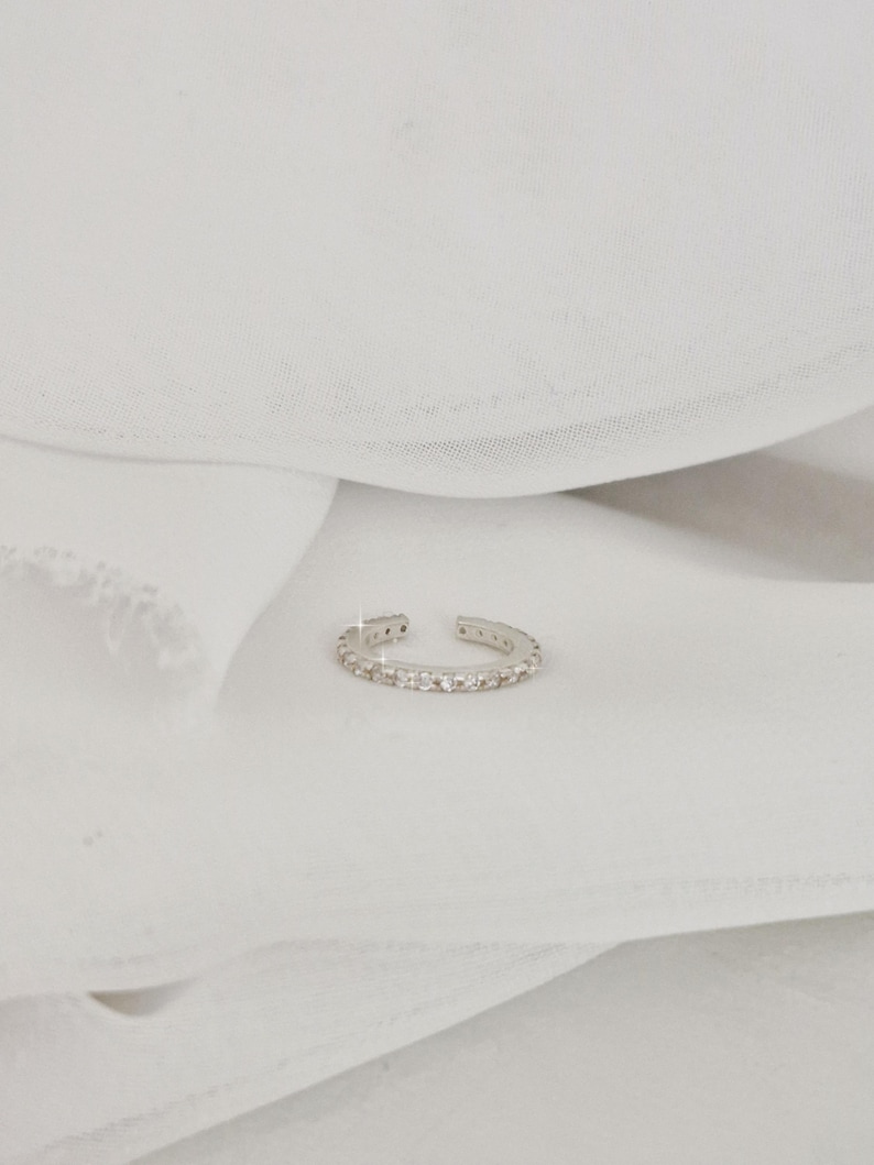 Silver Cubic Zirconia Ear Cuff Ear Wrap. Sterling Silver. Non-piercing ...