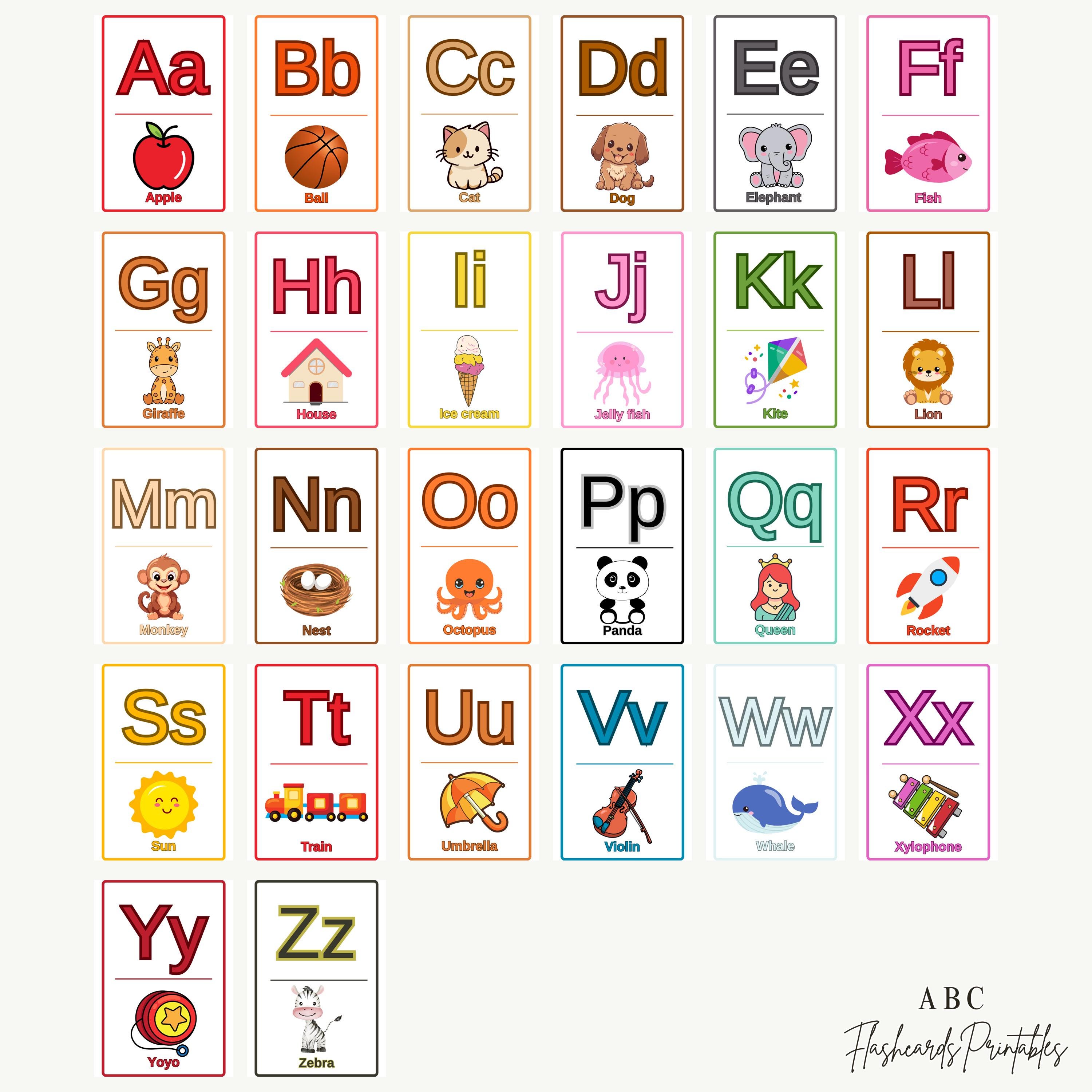 Colorful Alphabet Flashcards for Kids - Bright ABC Printable Cards ...