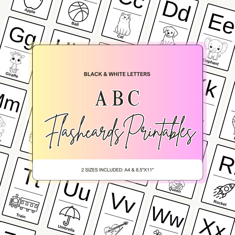 Alphabet Flashcards for Kids - Black & White Coloring Flashcards ...