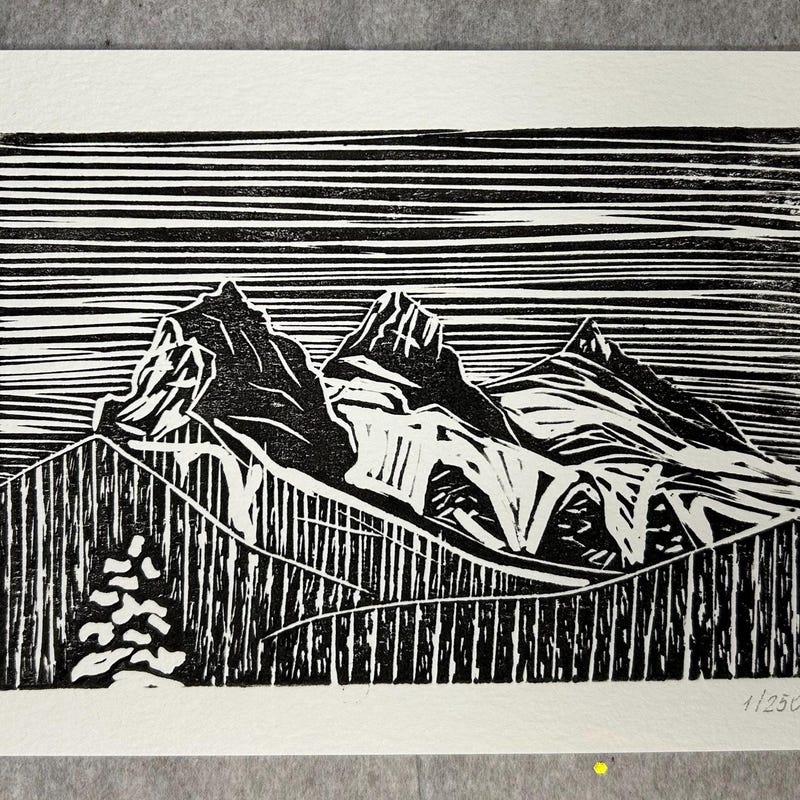 Mountain Linocut - Etsy