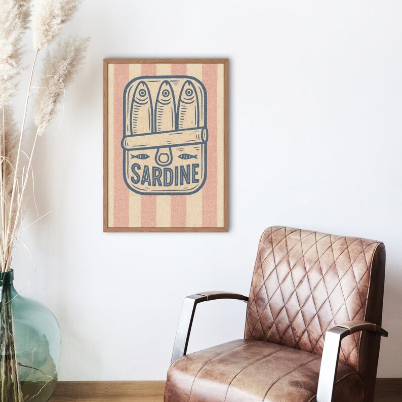 Retro Sardine Can Art Print | Vintage Kitchen Wall Decor | Nautical ...