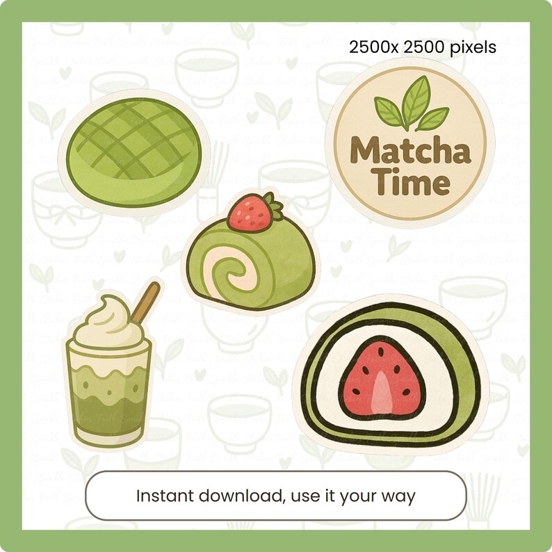 Strawberry Matcha Sticker Bundle | Digital Download Printable Sheet ...