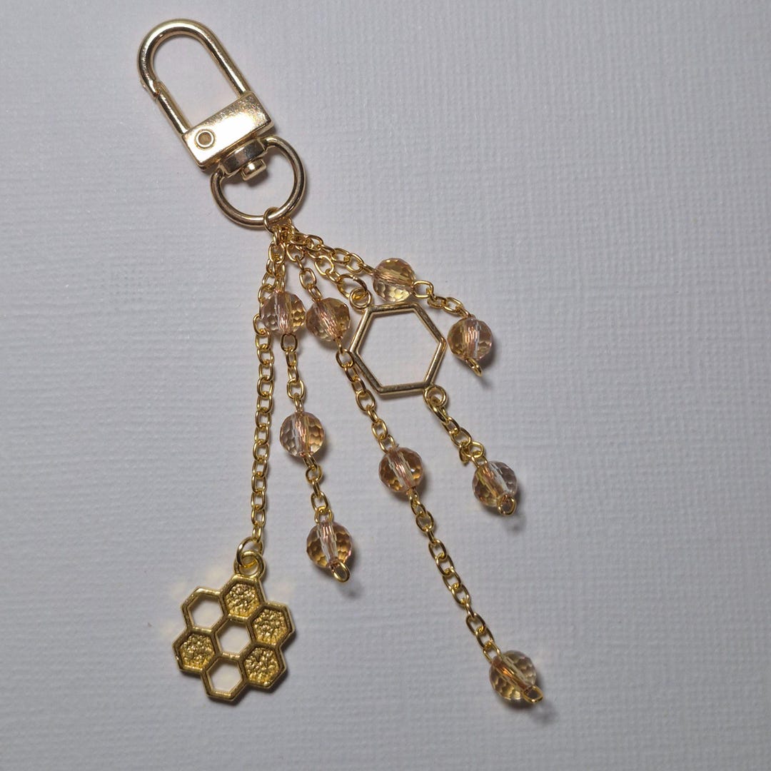 Honeycomb Tassel Keychain, Bee Charm, Gold-tone Chains - Etsy