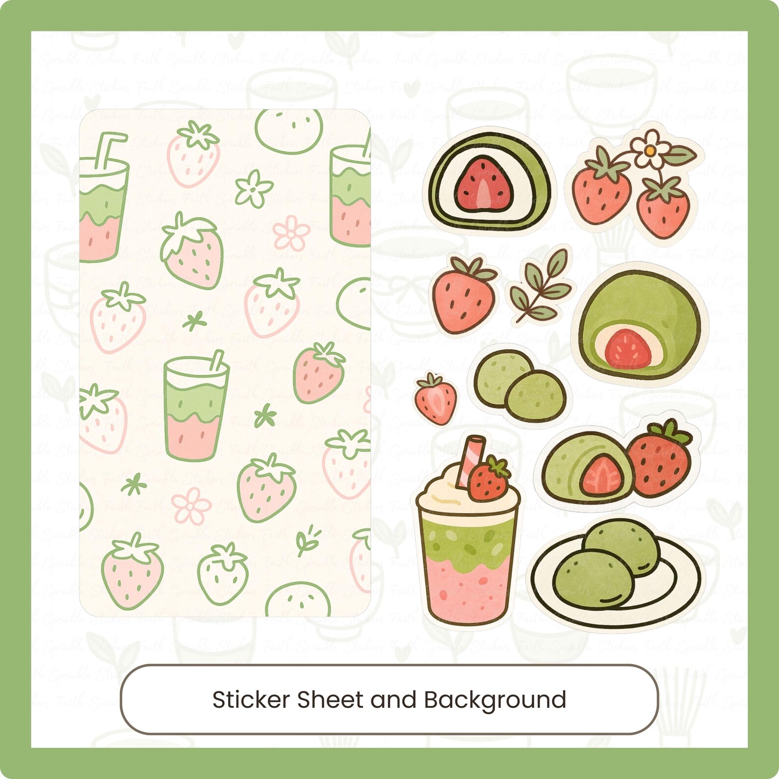 Strawberry Matcha Sticker Bundle | Digital Download Printable Sheet ...