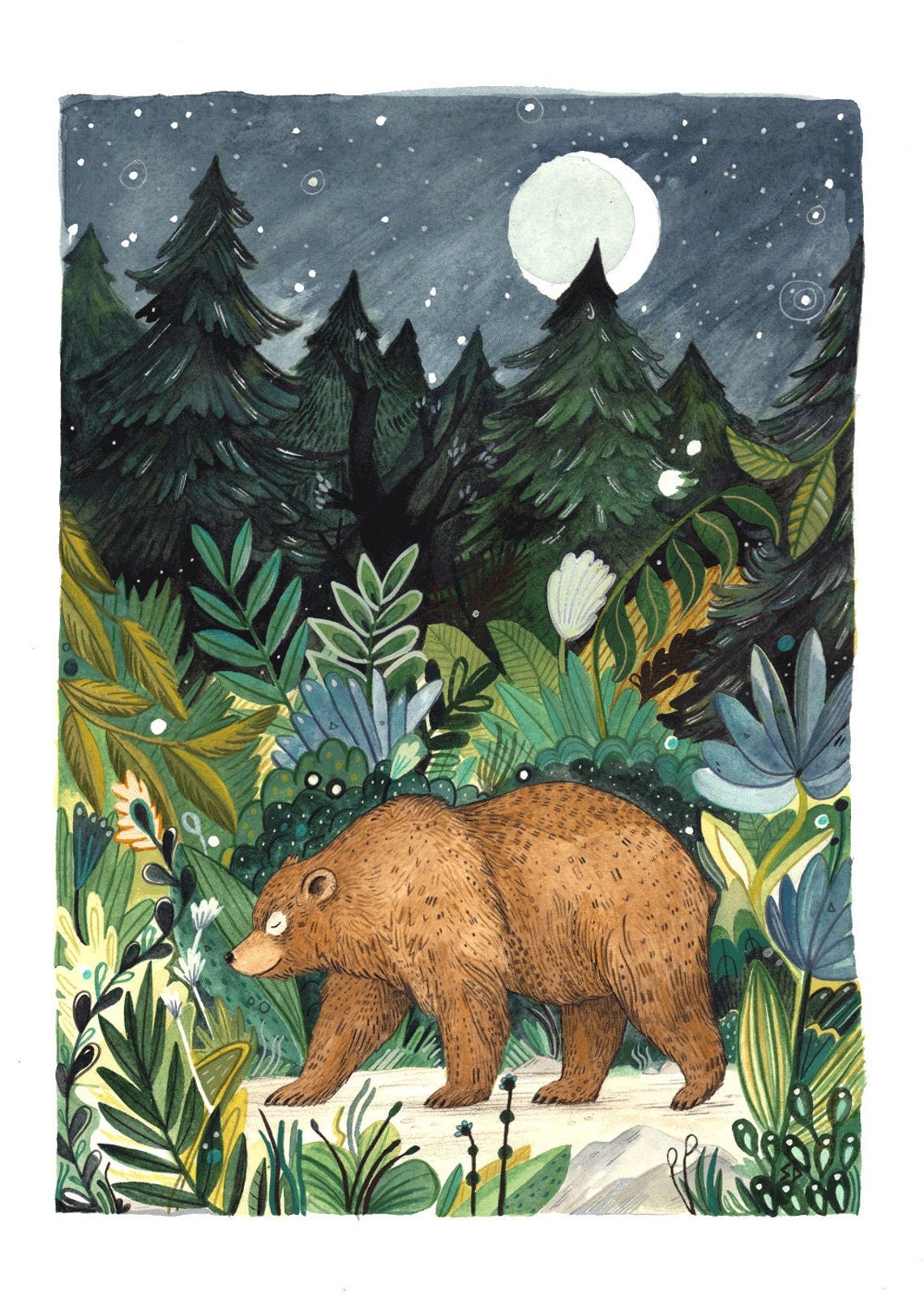 Night Bear // Signed A3 Print | Etsy