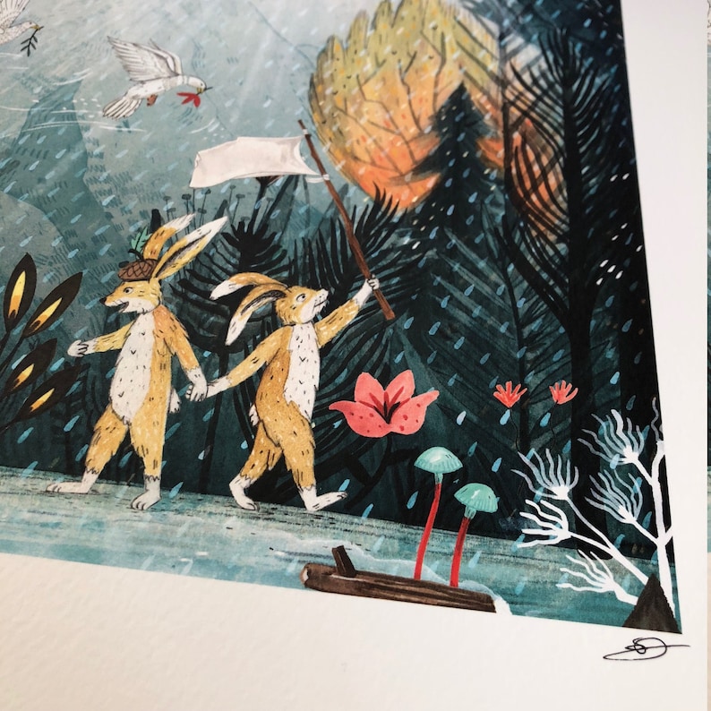 Peace Bunnies // Signed A3 print | Etsy