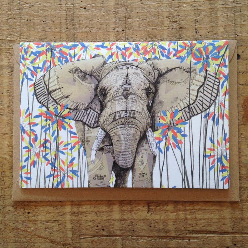 Elephant Greeting Card Etsy