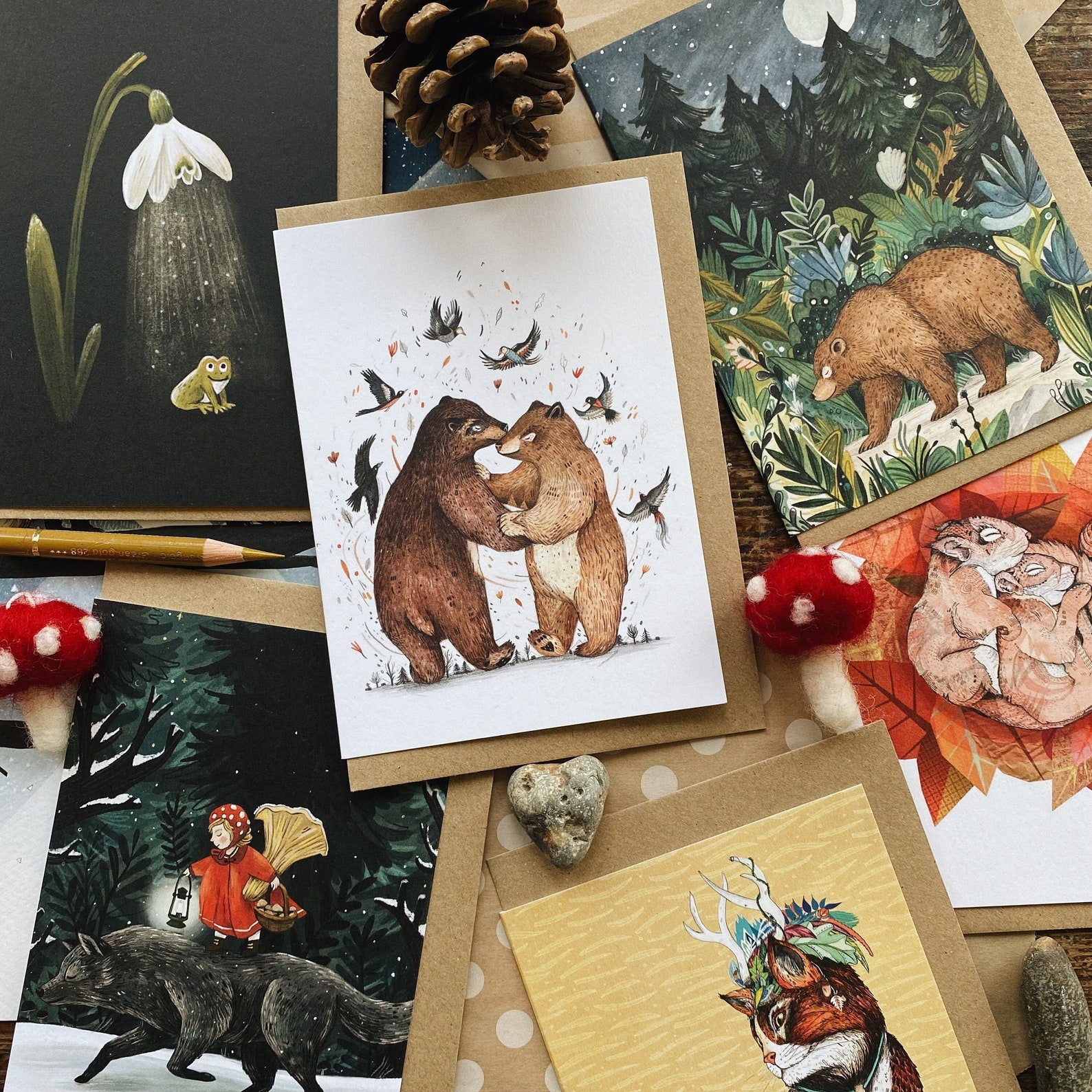 Pack of 5 Illustrated Cards, Mix and Match, Card Set, Assorted Cards ...