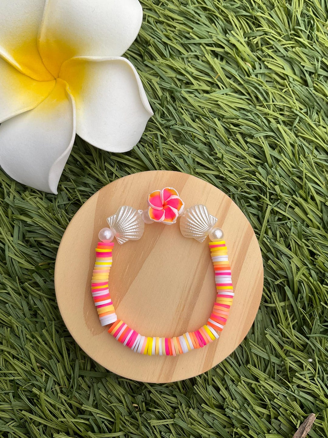 Hibiscus Seashell! A Stackable, Clay Bead Bracelet! - Etsy