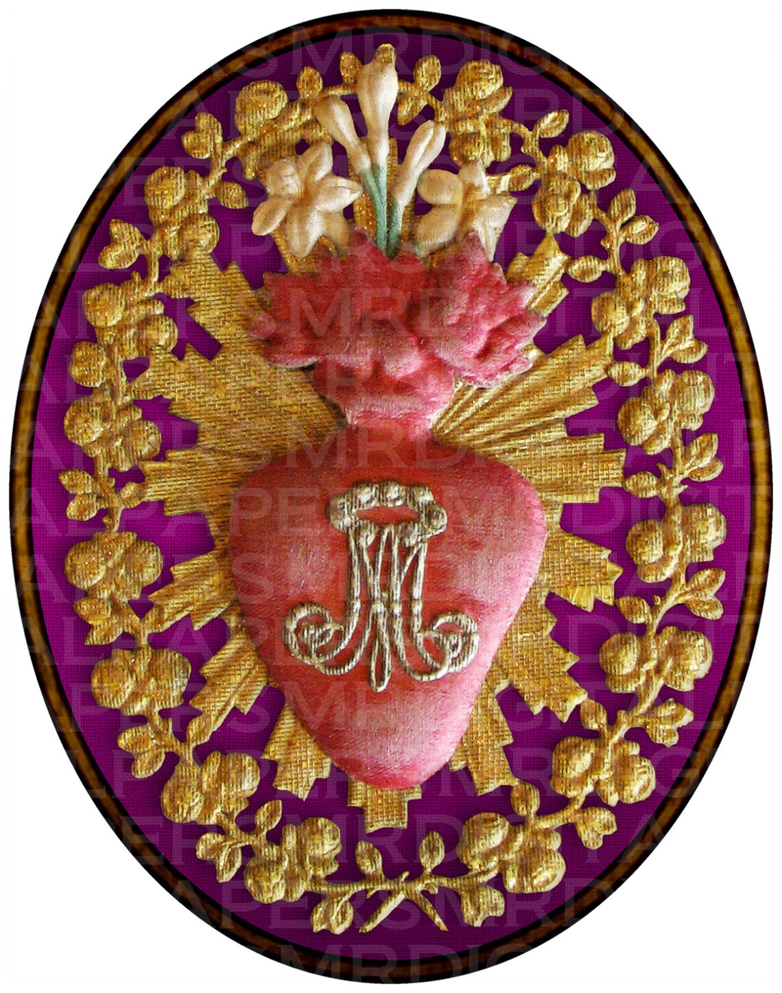 Sacred Heart of Mary French Reliquary. 1800s 7 X 9. Antique Digital ...