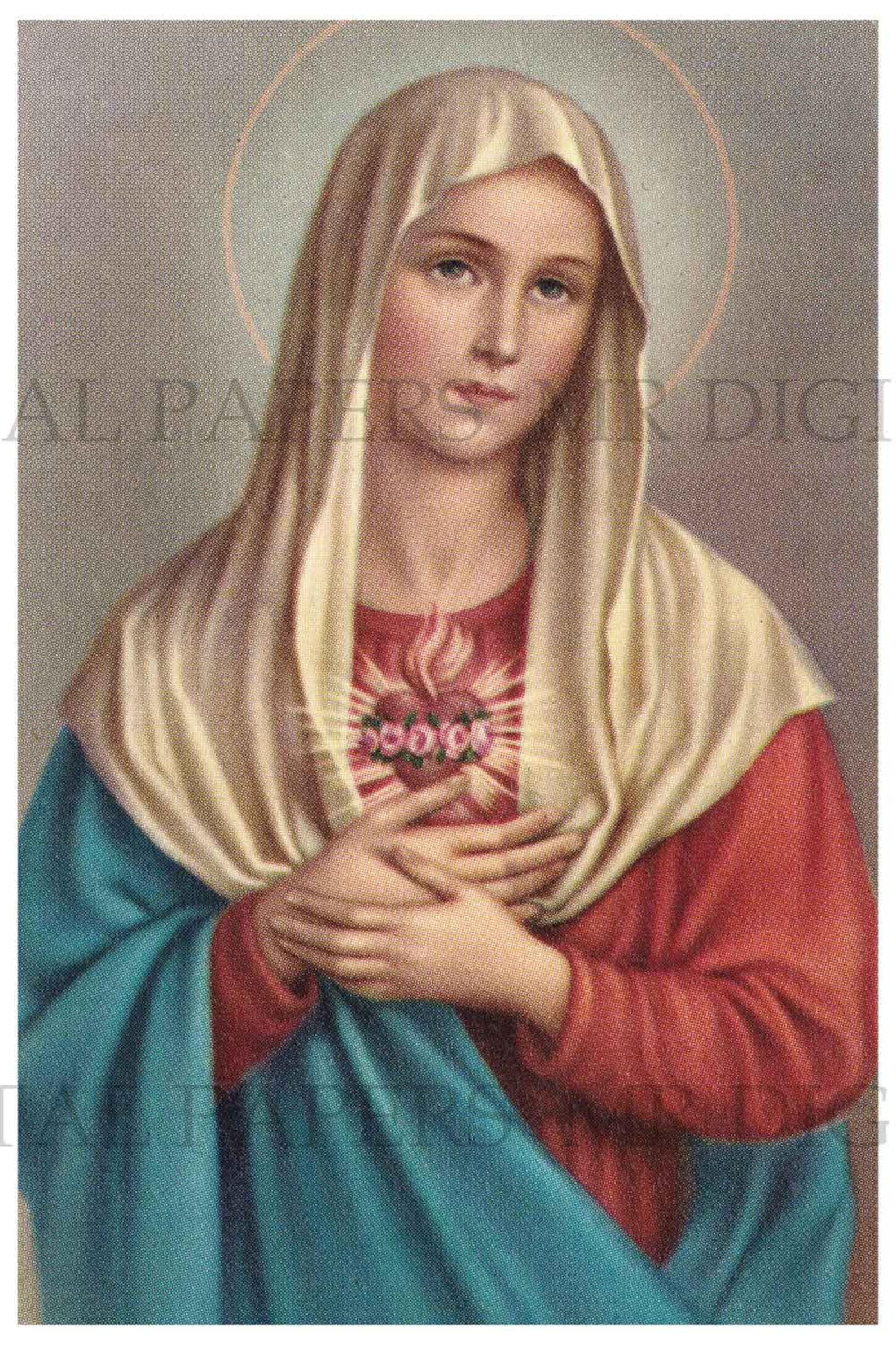 Mary Holy Prayer Card / Virgin Holy Card / Sacred Heart Prayer Card / 3 ...