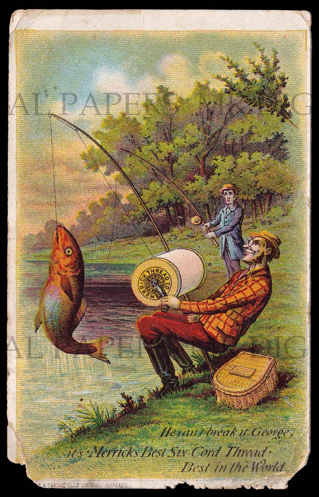 Antique Trade Card / Man Fishing / Digital Instant Download / Paper ...